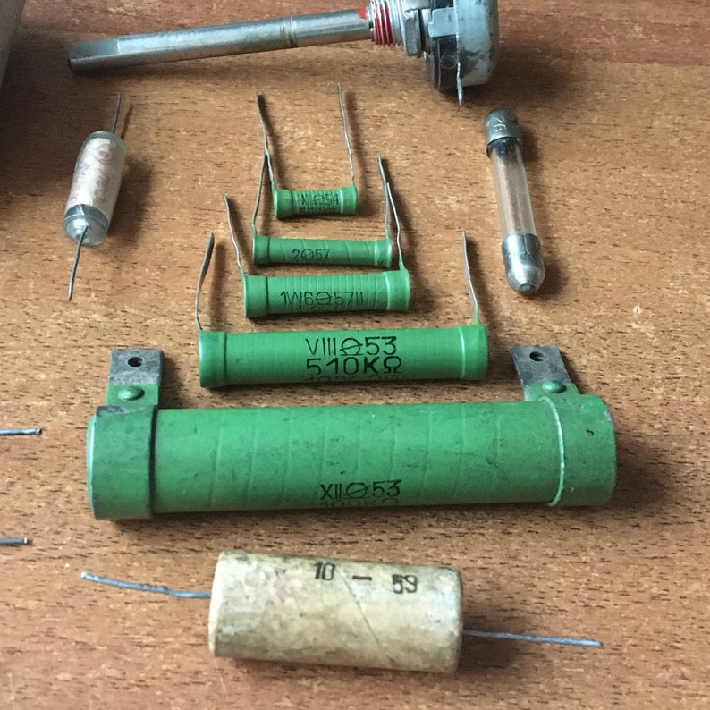 1950s. Vintage Radio Parts Resistors Variable Capacitors, Fuse, Vacuum ...