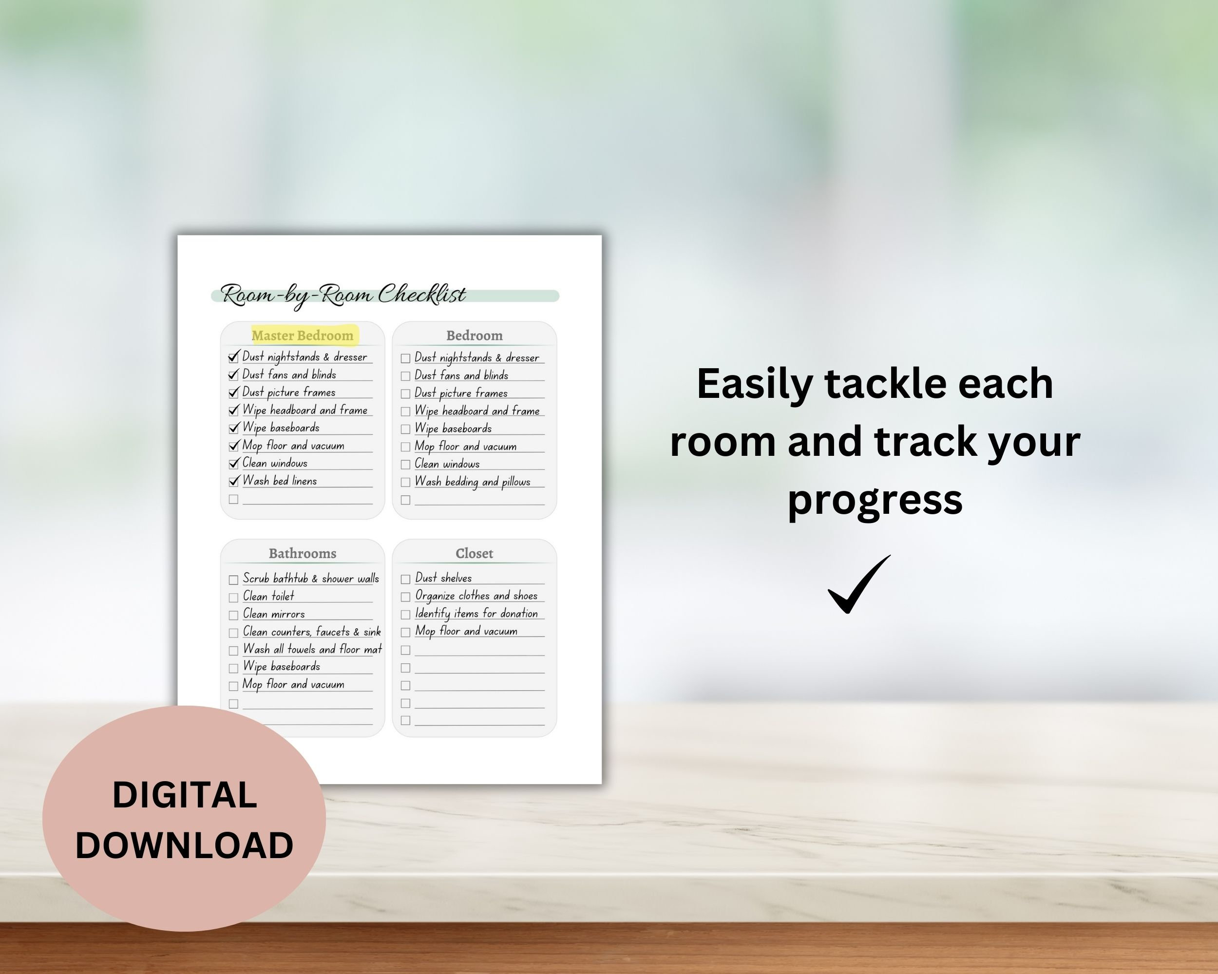Cleaning Checklist, Room-by-room Template, Clean Made Easy, Declutter ...