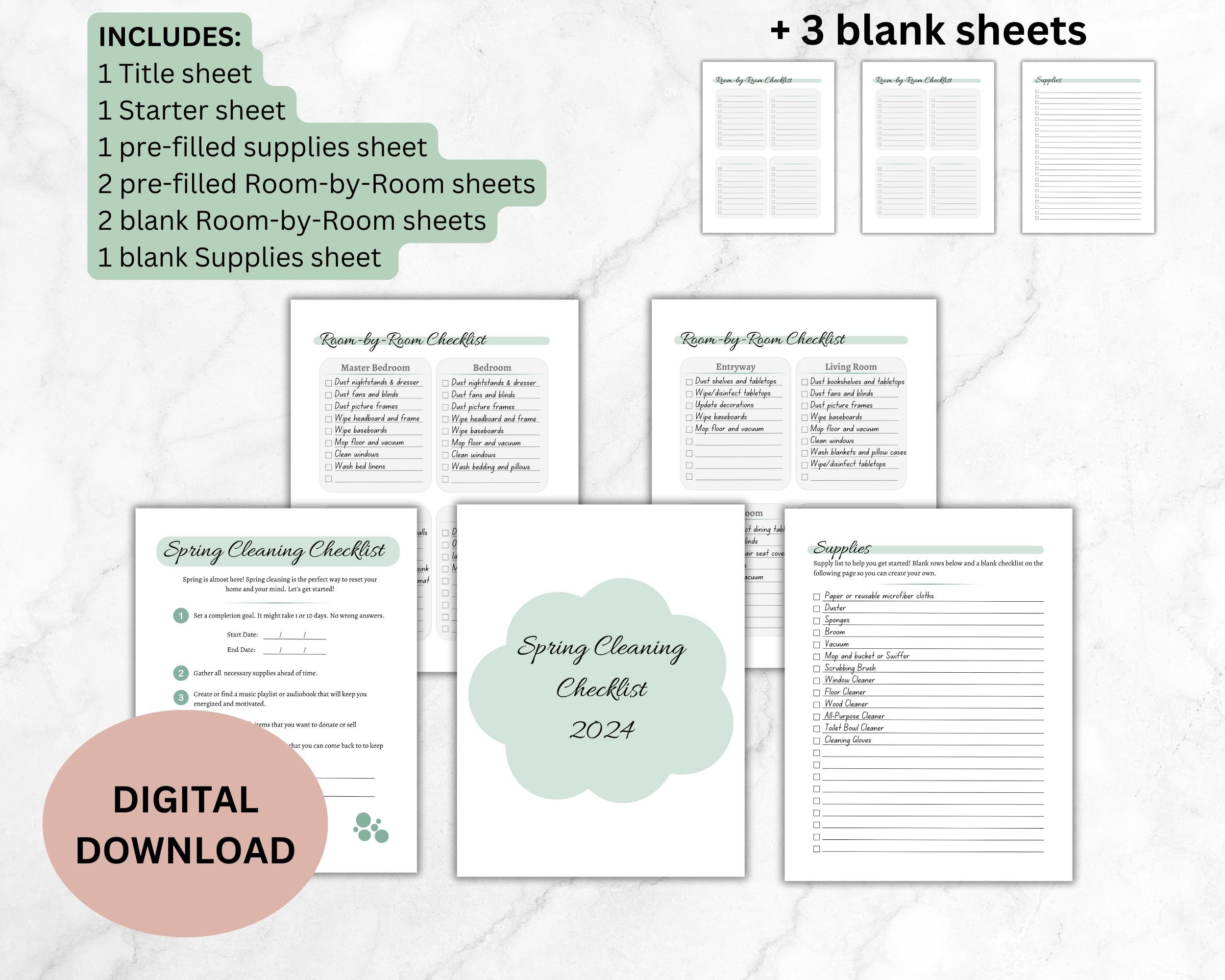 Cleaning Checklist, Room-by-room Template, Clean Made Easy, Declutter ...