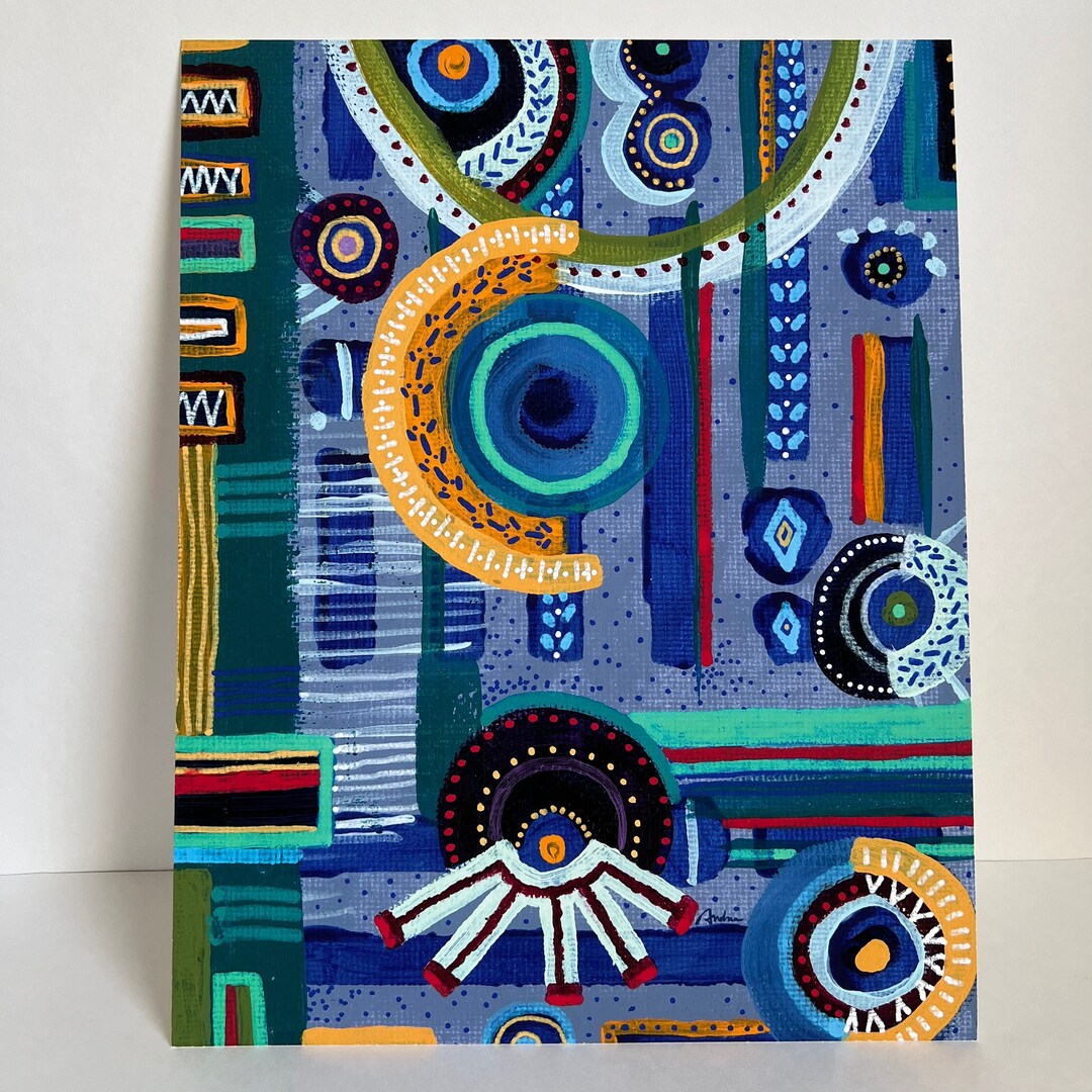Colorful Geometric Abstract Art, Blue Contemporary Wall Art, Modern Art ...