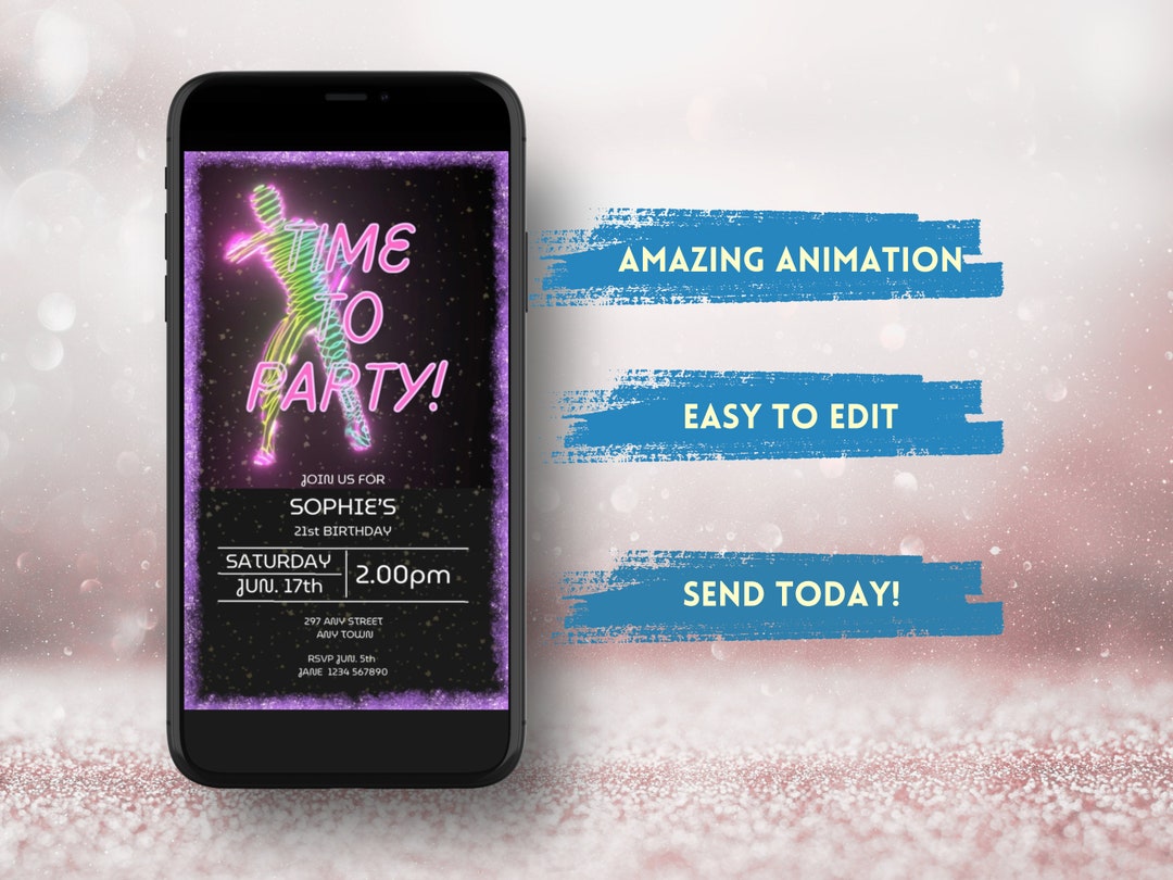 Editable Animated Party Invitation Disco Dancing | Digital Invite ...