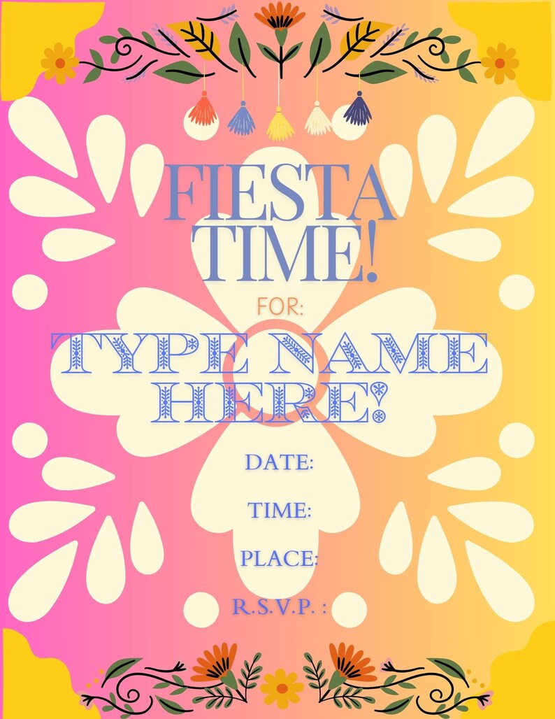 Mexican Fiesta Birthday Party Invitation, Invite, Pastel Color Invite ...