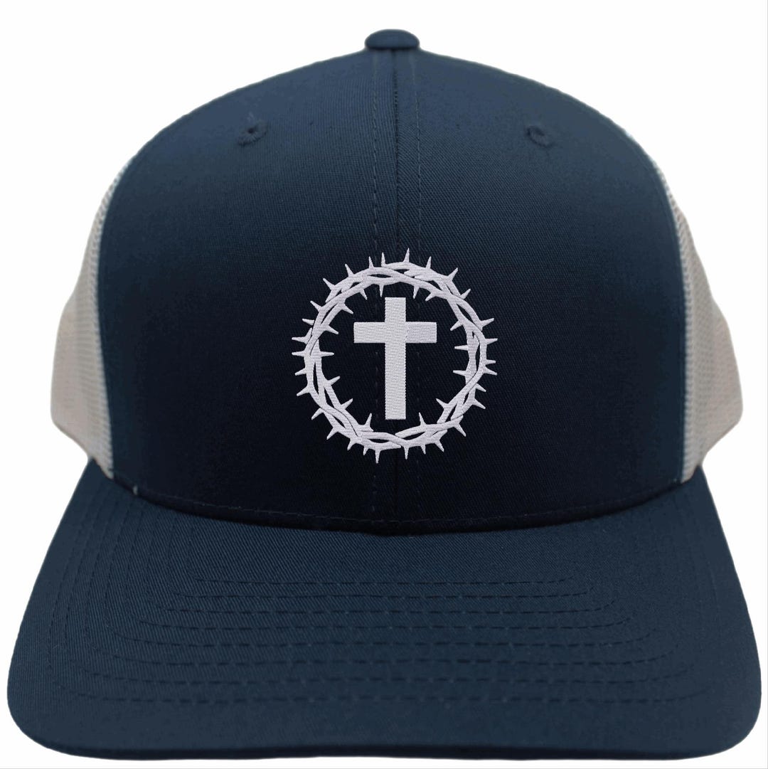 Crown of Thorns Cross Christain Catholic Embroidered Adjustable Trucker ...