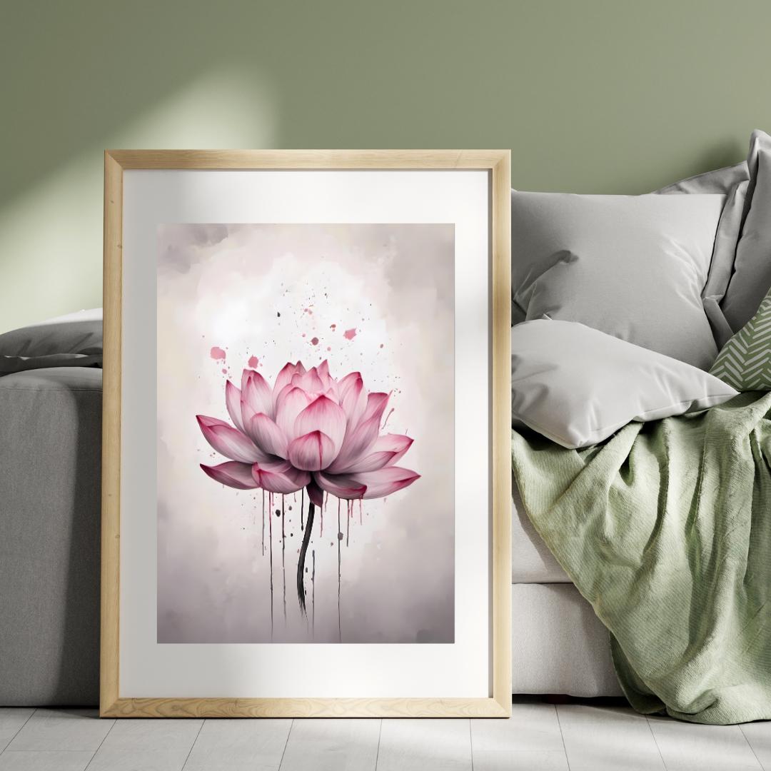 Japanese Japandi Wall Decor - Pink Lotus Flower Watercolor - Vintage ...