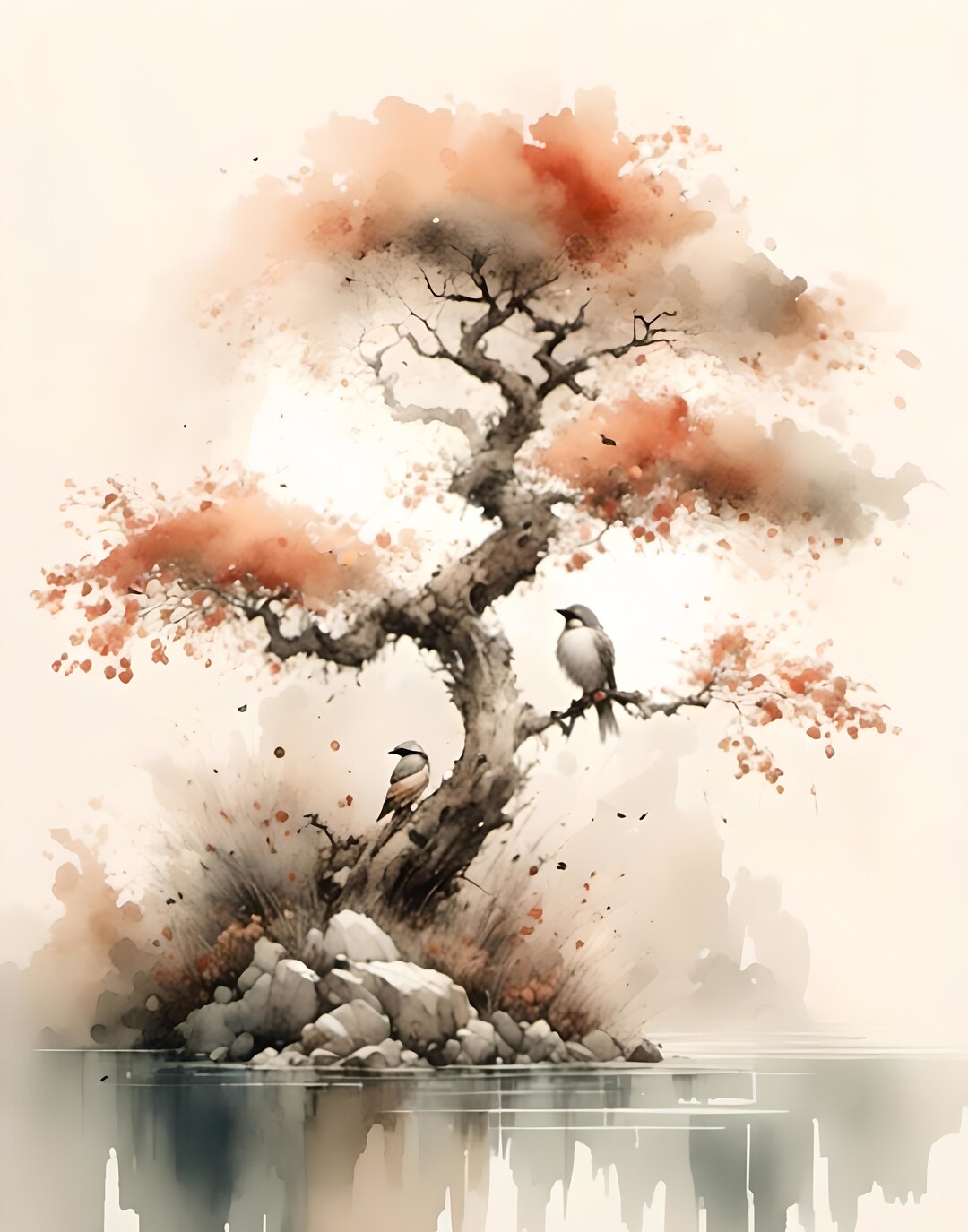 Zen Artful Water's Edge Cherry Tree Digital Print - Japanese Minimalism ...