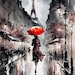 Minimalist Watercolor Lady in Paris With Red Umbrella - Abstract ...