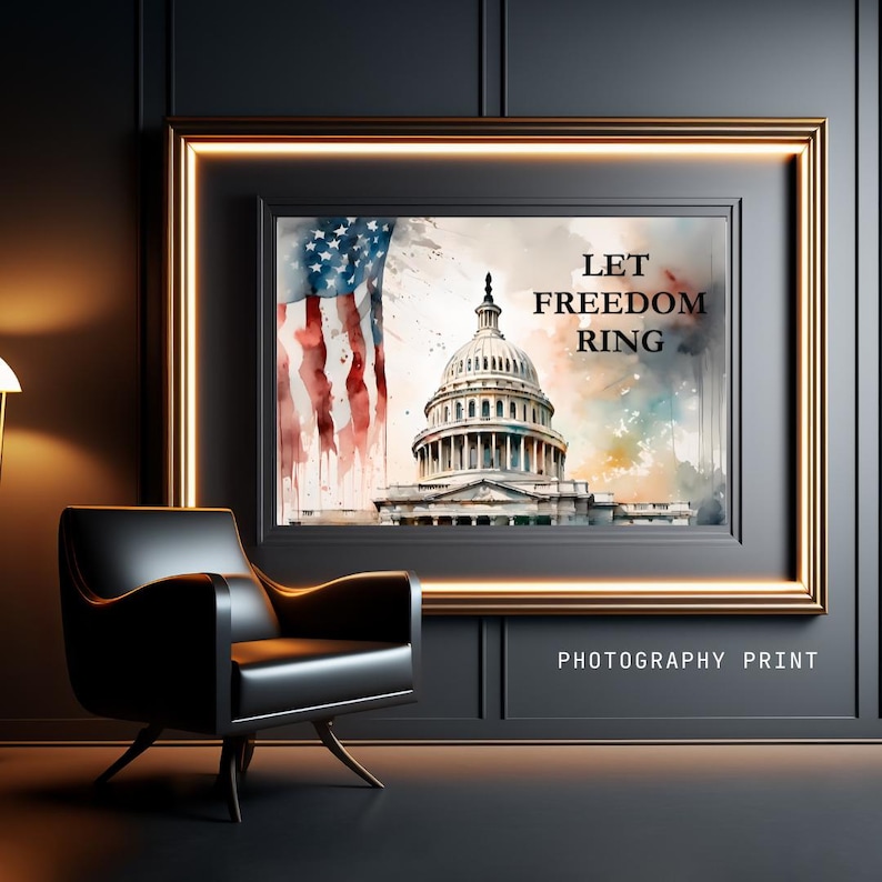 Watercolor Wall Art, Let Freedom Ring, Patriotic, Flag, Washington DC ...