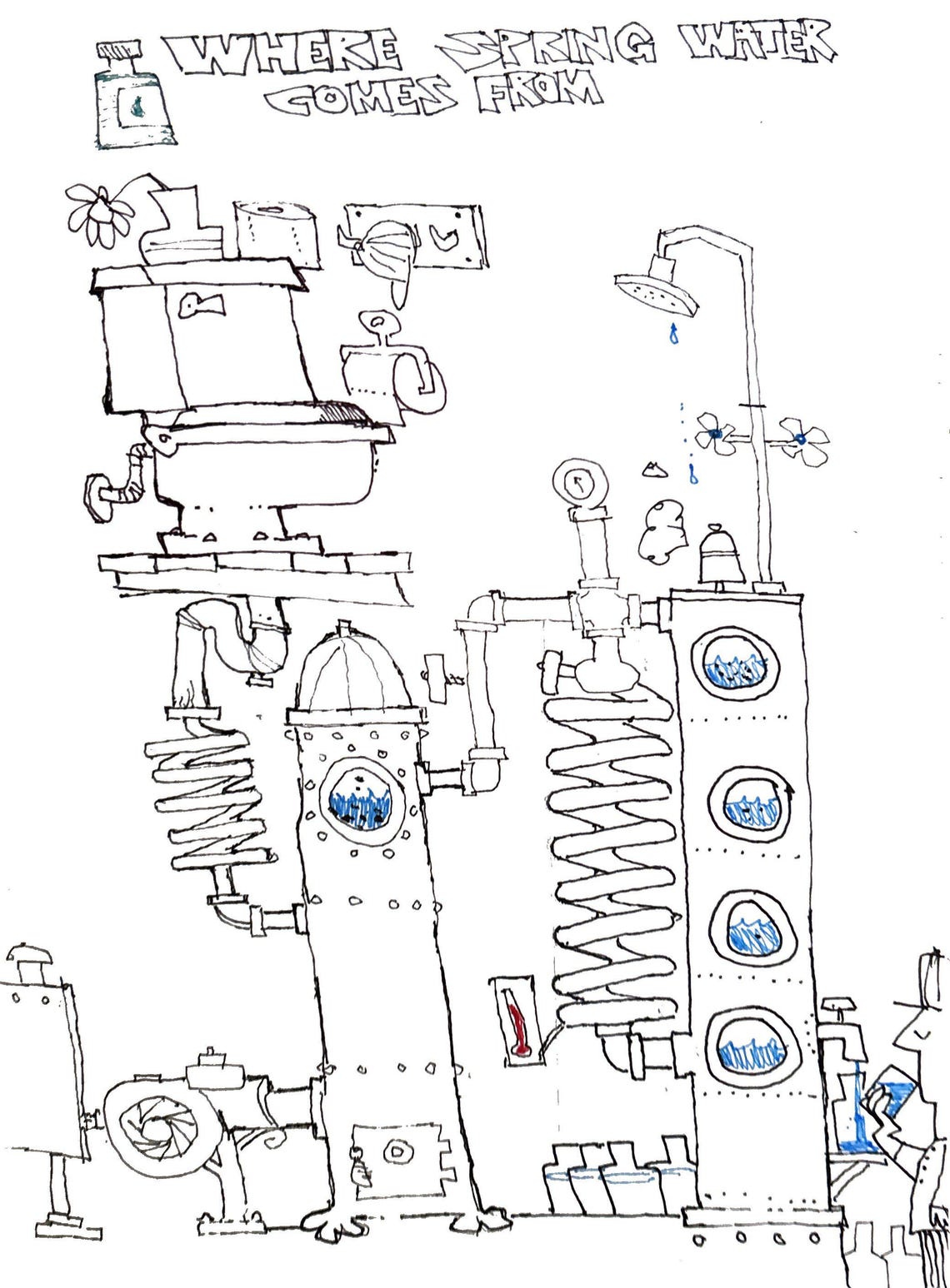 Original Cartoon, Whimsical Funny Cool Mechanical Art Print, Spring ...