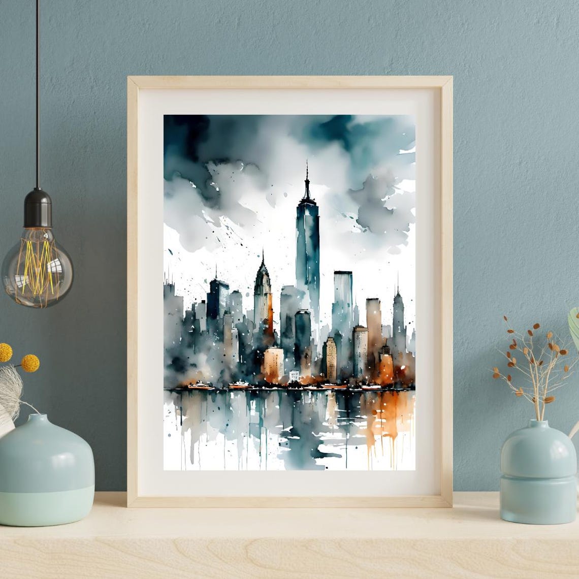 Abstract Watercolor Iconic NYC Skyline, Wall Art, Home Decor ...