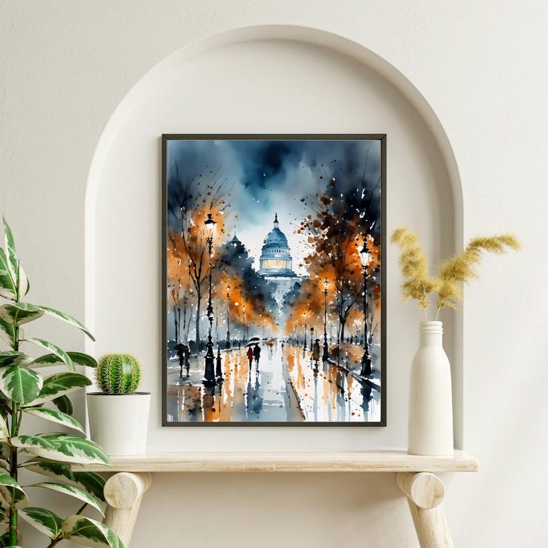 Watercolor Art, Washington DC and Capital, Fall and Autumn, Home Decor ...