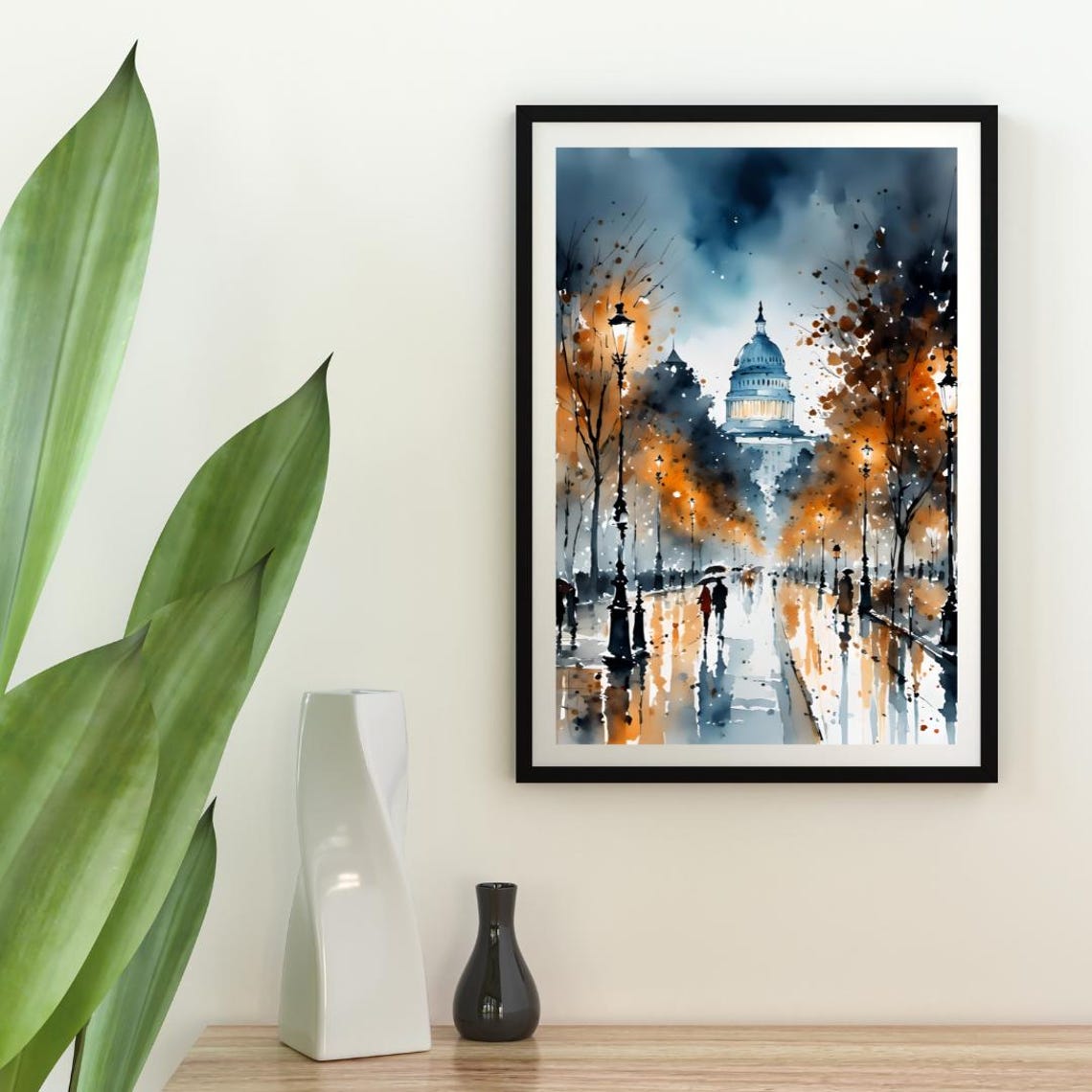 Watercolor Art, Washington DC and Capital, Fall and Autumn, Home Decor ...