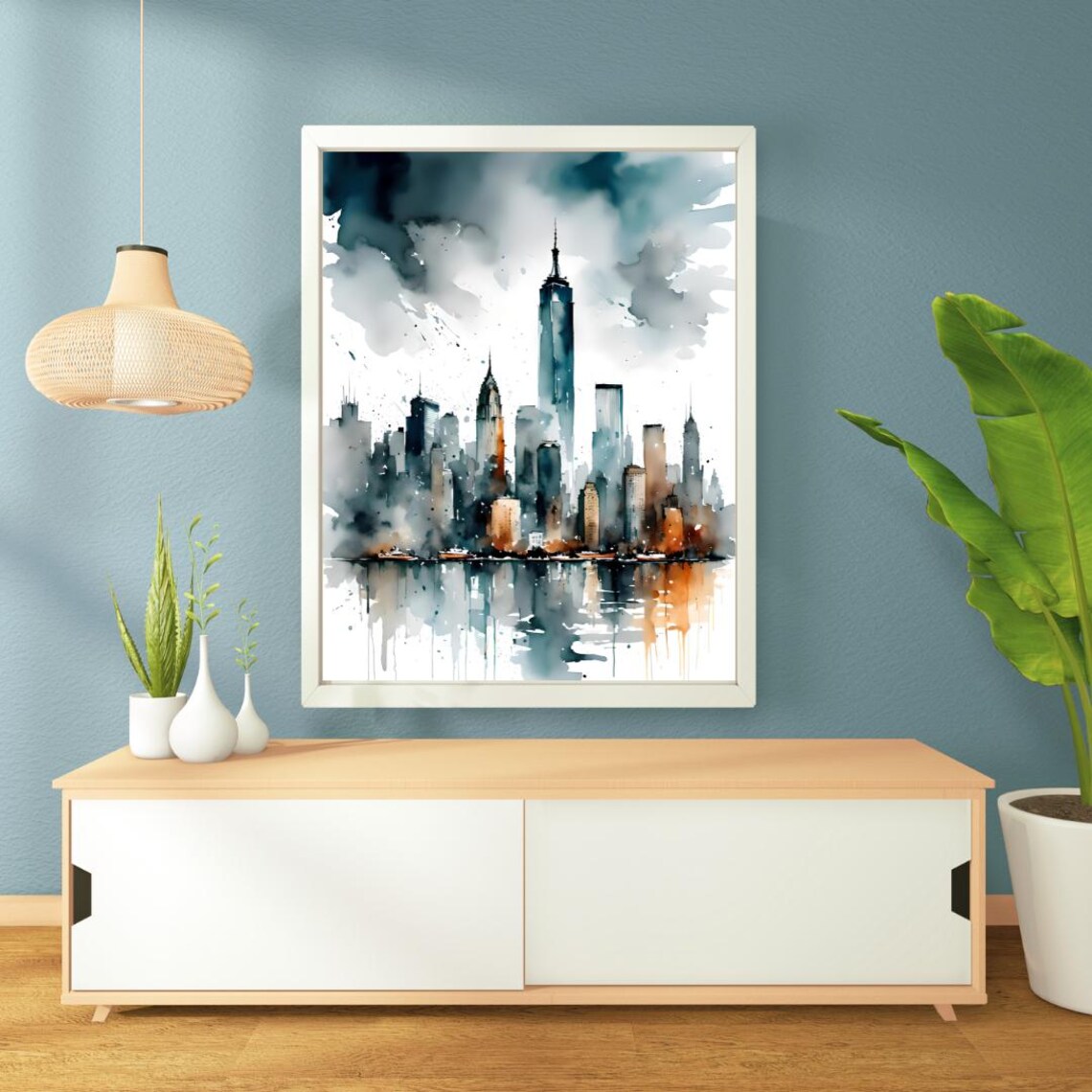 Abstract Watercolor Iconic NYC Skyline, Wall Art, Home Decor ...