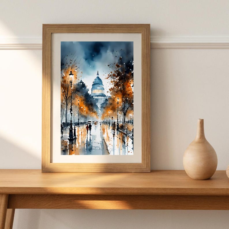 Watercolor Art, Washington DC and Capital, Fall and Autumn, Home Decor ...