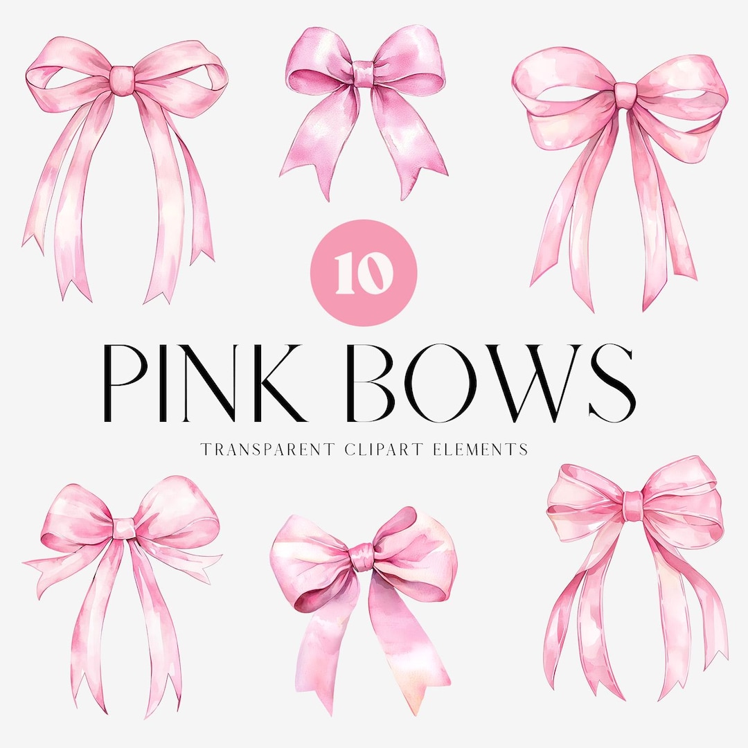 Watercolor Pink Bows Clipart, Pink Ribbon Bow, pastel Pink Bows Png ...