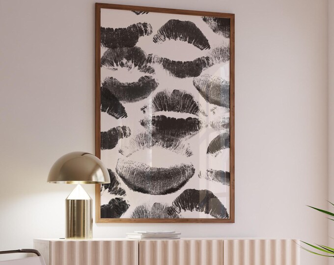 Black Lips Wall Art, Y2k Wall Art, Vogue Poster, Trendy Lipstick Kisses ...