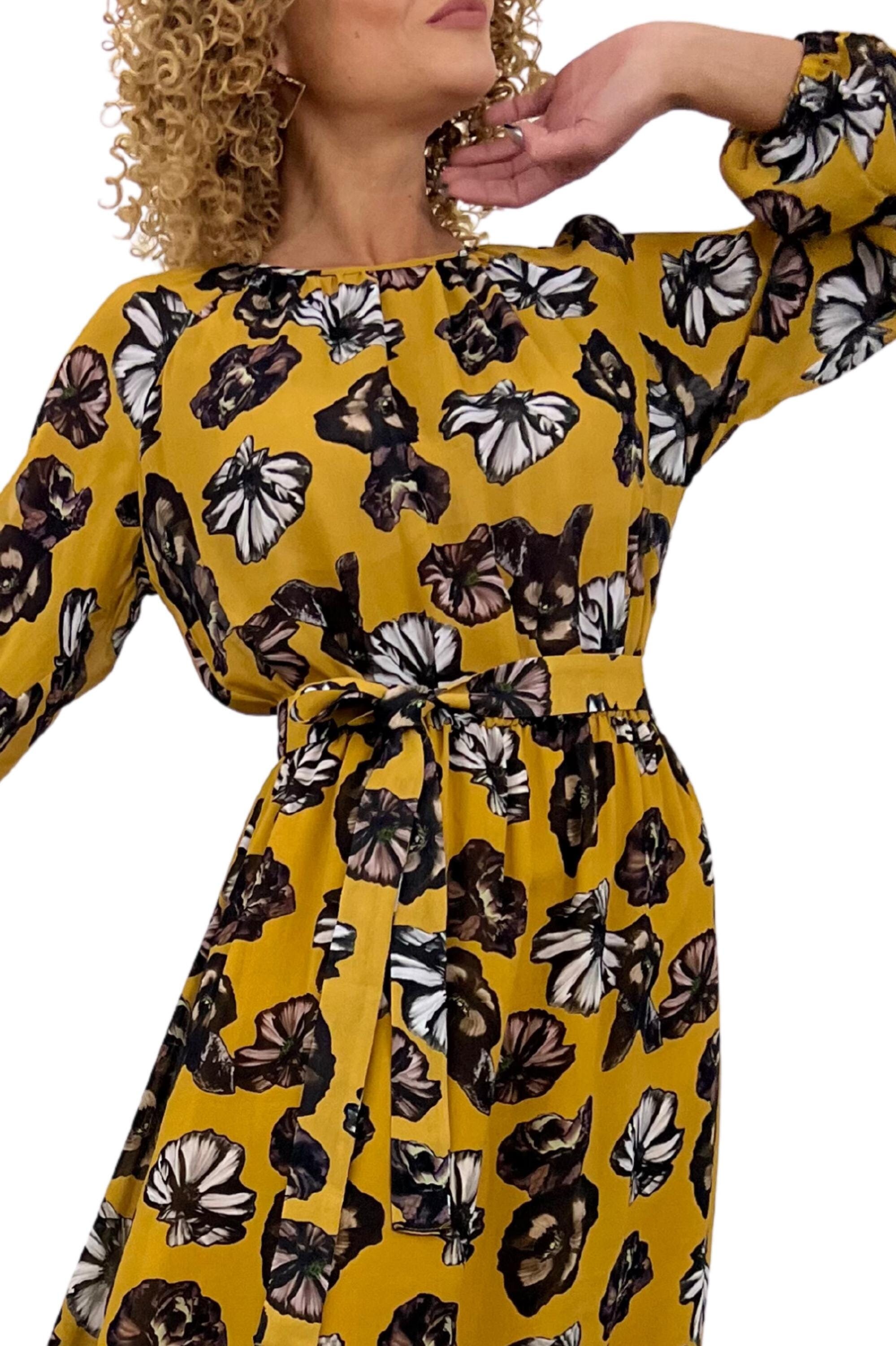 A-line Silhouette/business Dress/midi Dress/office Dress/elegant Floral ...