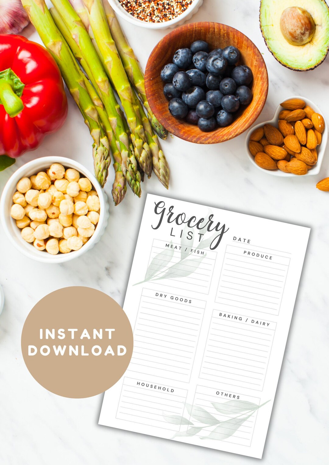 Printable Cute Minimalist Grocery List, Shopping Template, Instant ...