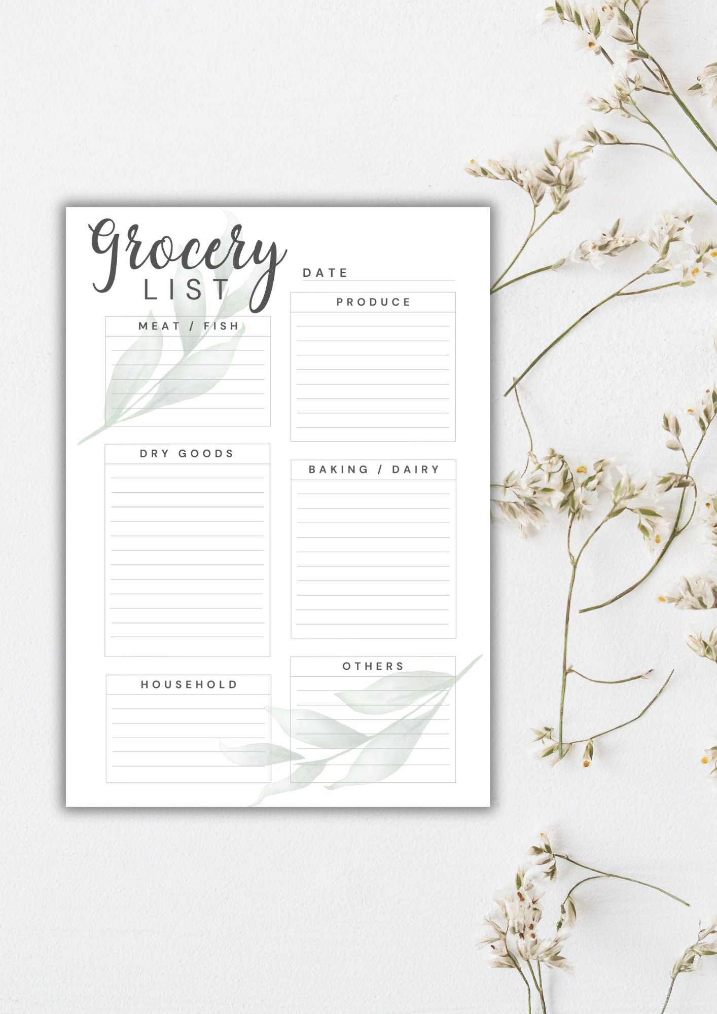 Printable Cute Minimalist Grocery List, Shopping Template, Instant ...