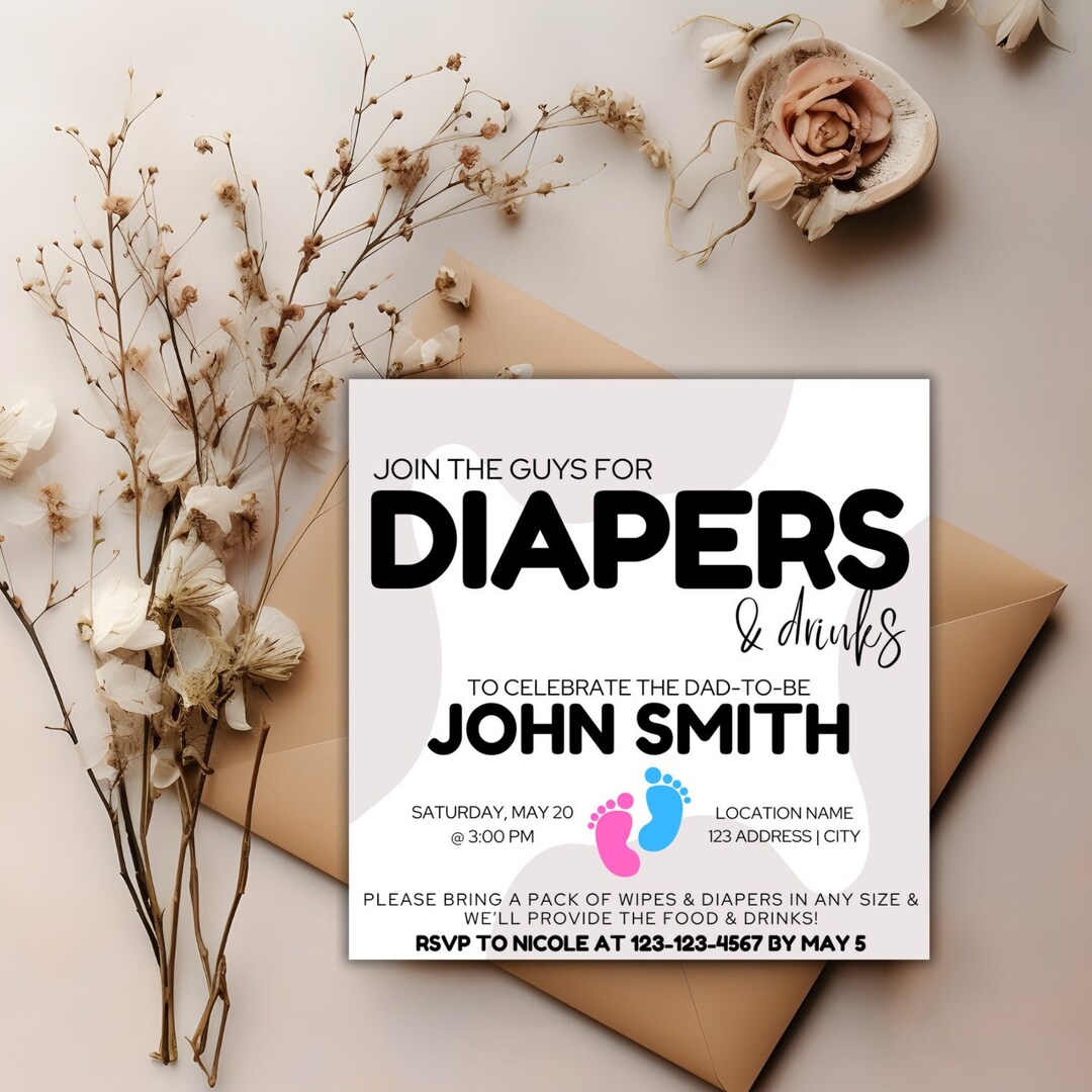 Drinks and Diapers Party Invitation, Dad to Be Party, Baby Shower ...
