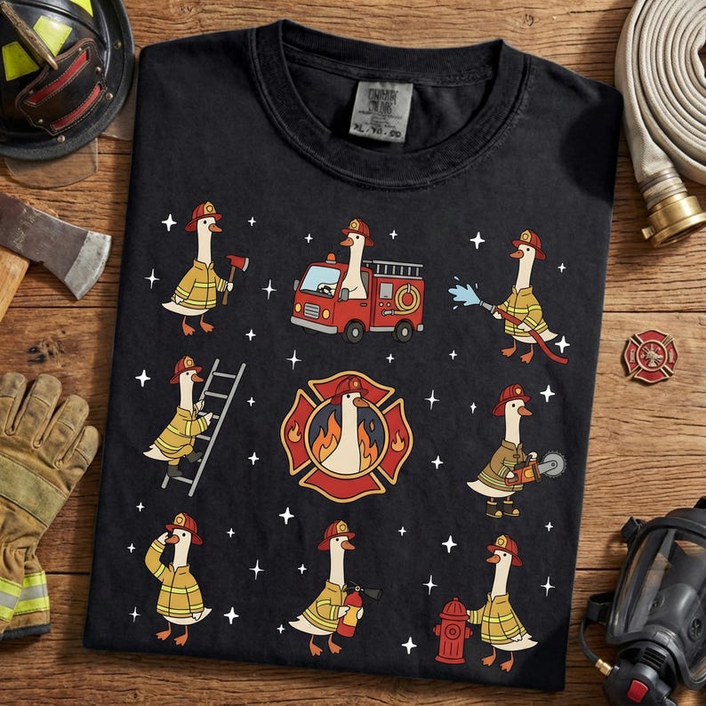 Silly Goose Firefighter Shirt - Funny Fire Dept Goose Meme Tee, Comfort ...