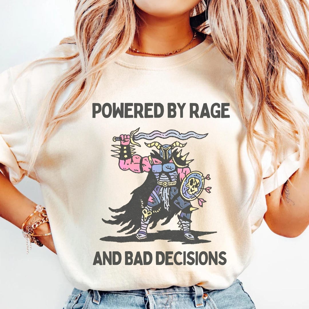 Powered by Rage & Bad Decisions T-shirt – Retro Fantasy RPG / Dnd Gamer ...