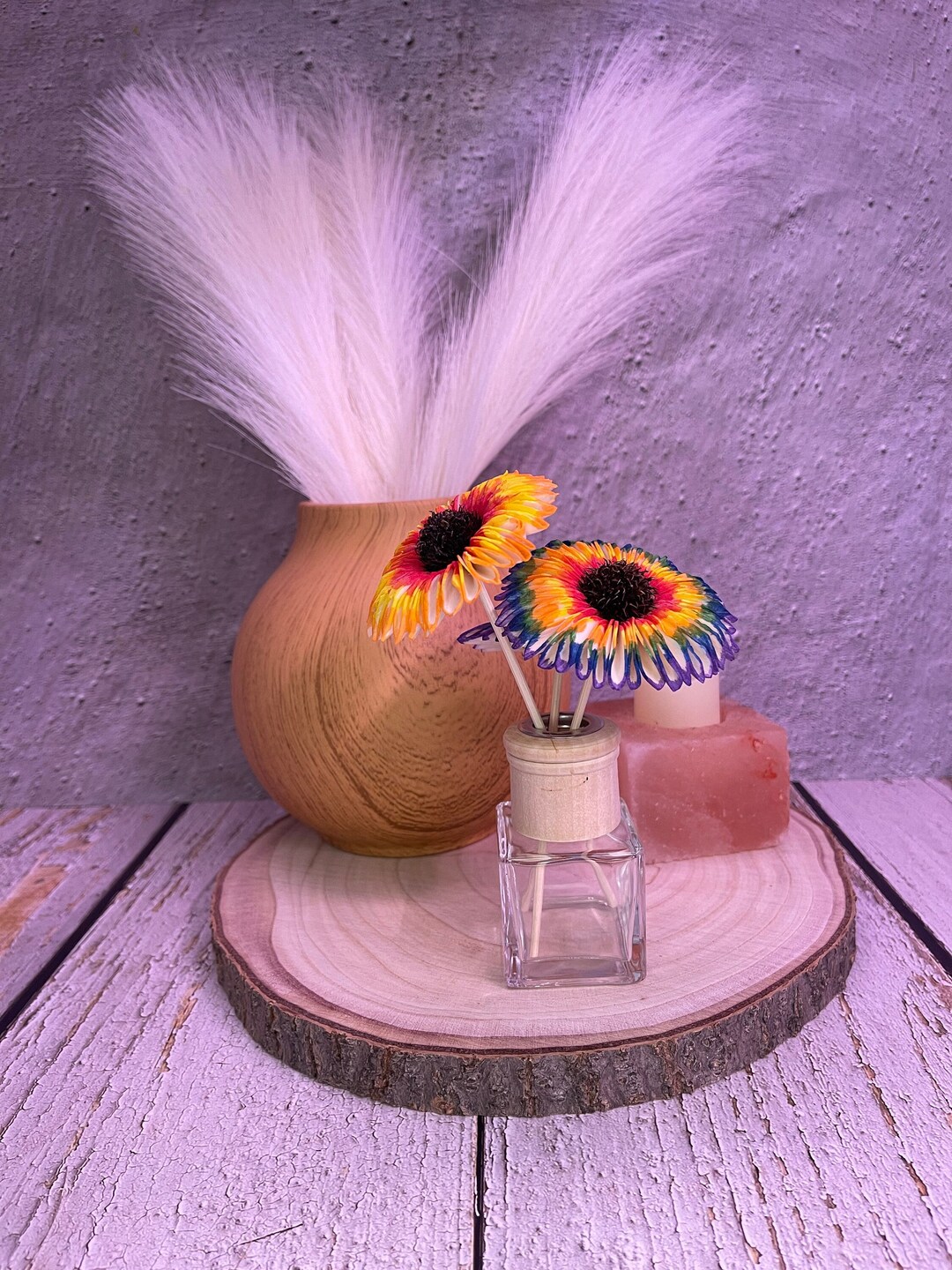 Split Rainbow Sunflower Diffuser Hand Painted Flowers Home Décor ...