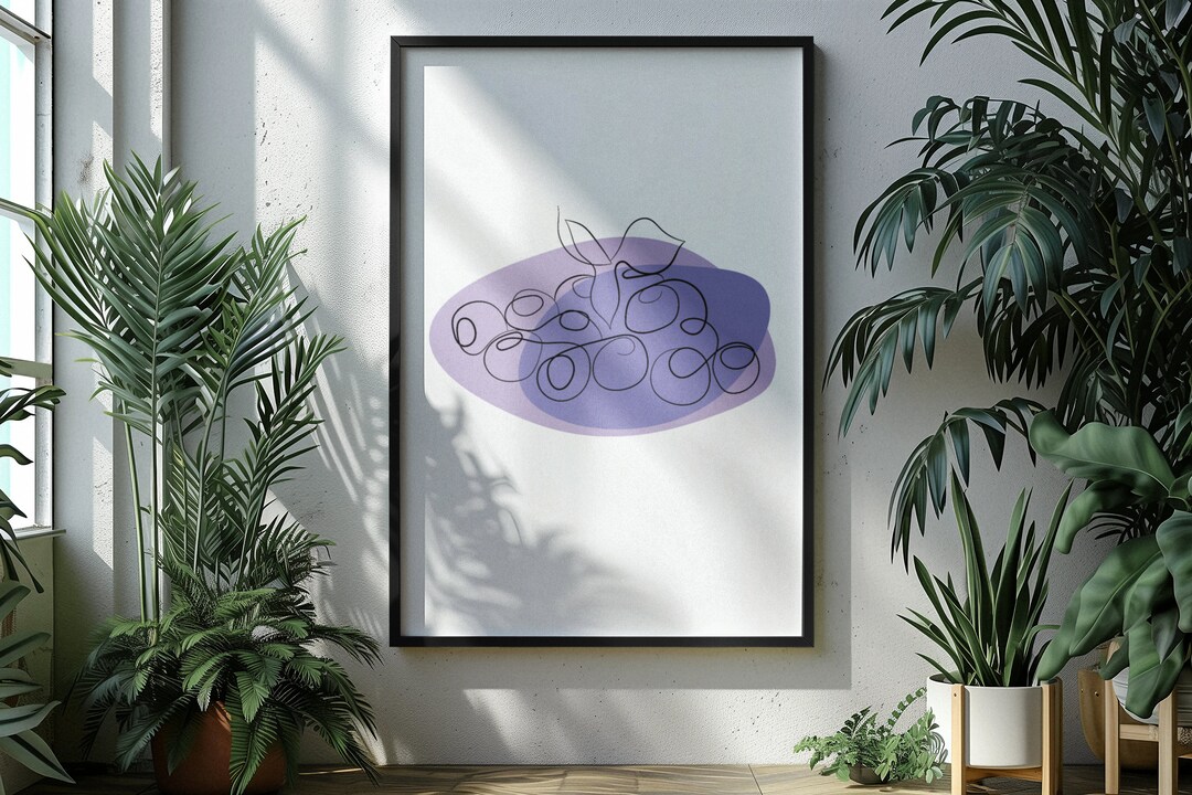 Blueberry Line Art Print, Minimalist Wall Art, Modern Art Poster ...