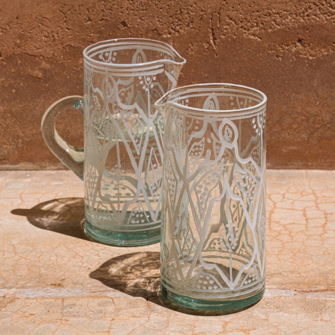 Hand-blown & Hand-painted Moroccan Glass Pitcher - Etsy