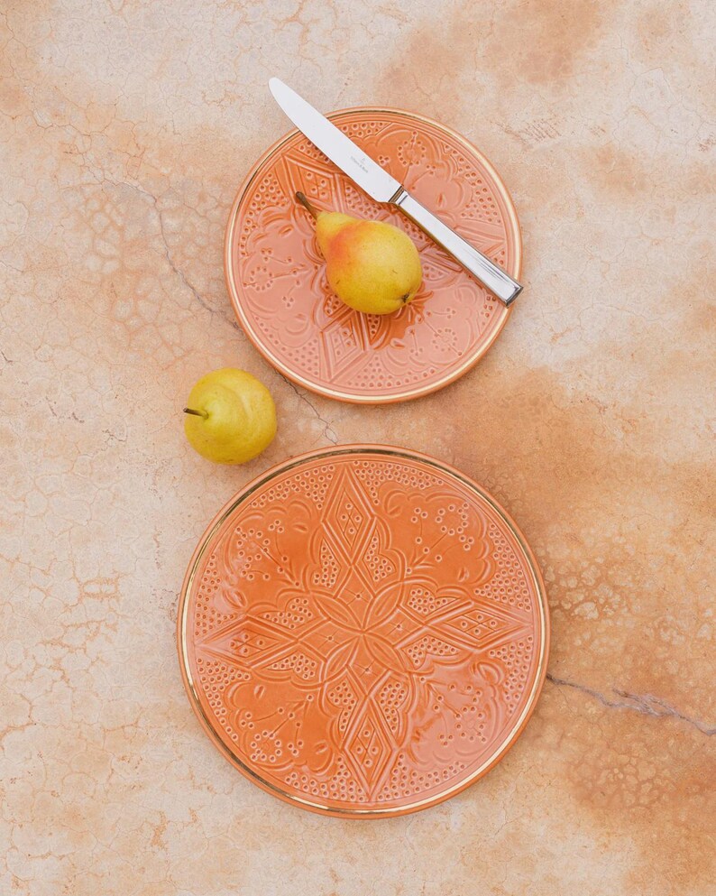 Marsala Orange Ceramic Dinner Plate – Hand-carved Moroccan Plates With ...