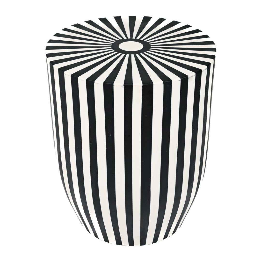 Handcrafted Black & White Bone Inlay Accent Table – Modern Striped Side ...