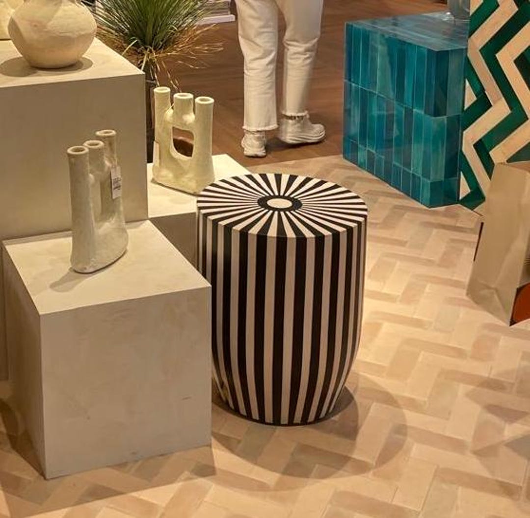 Black & White Striped Side Table Modern Accent Furniture, Handcrafted ...