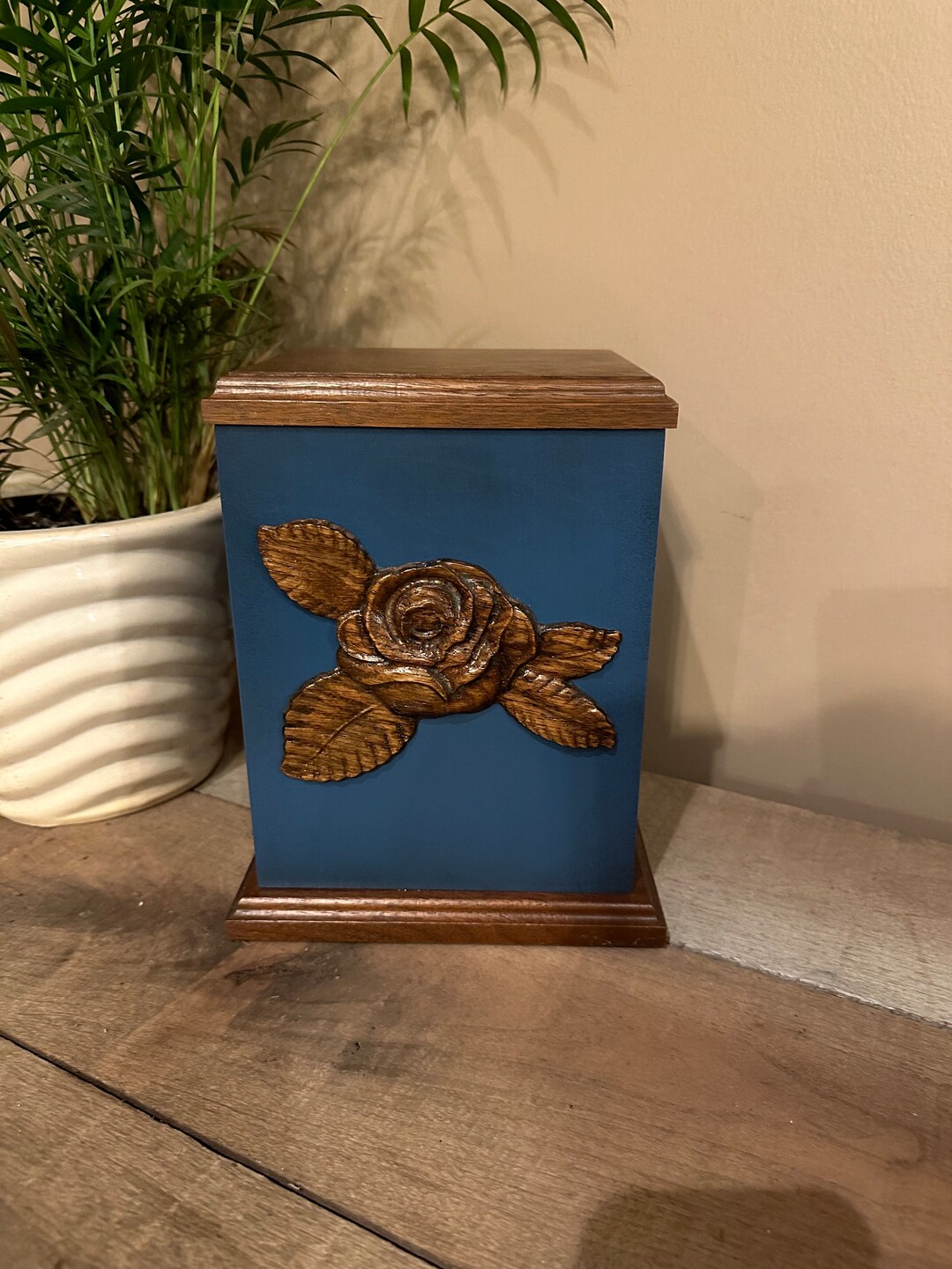 Rose Wooden Cremation Urn Blue Urn Walnut Urn - Etsy