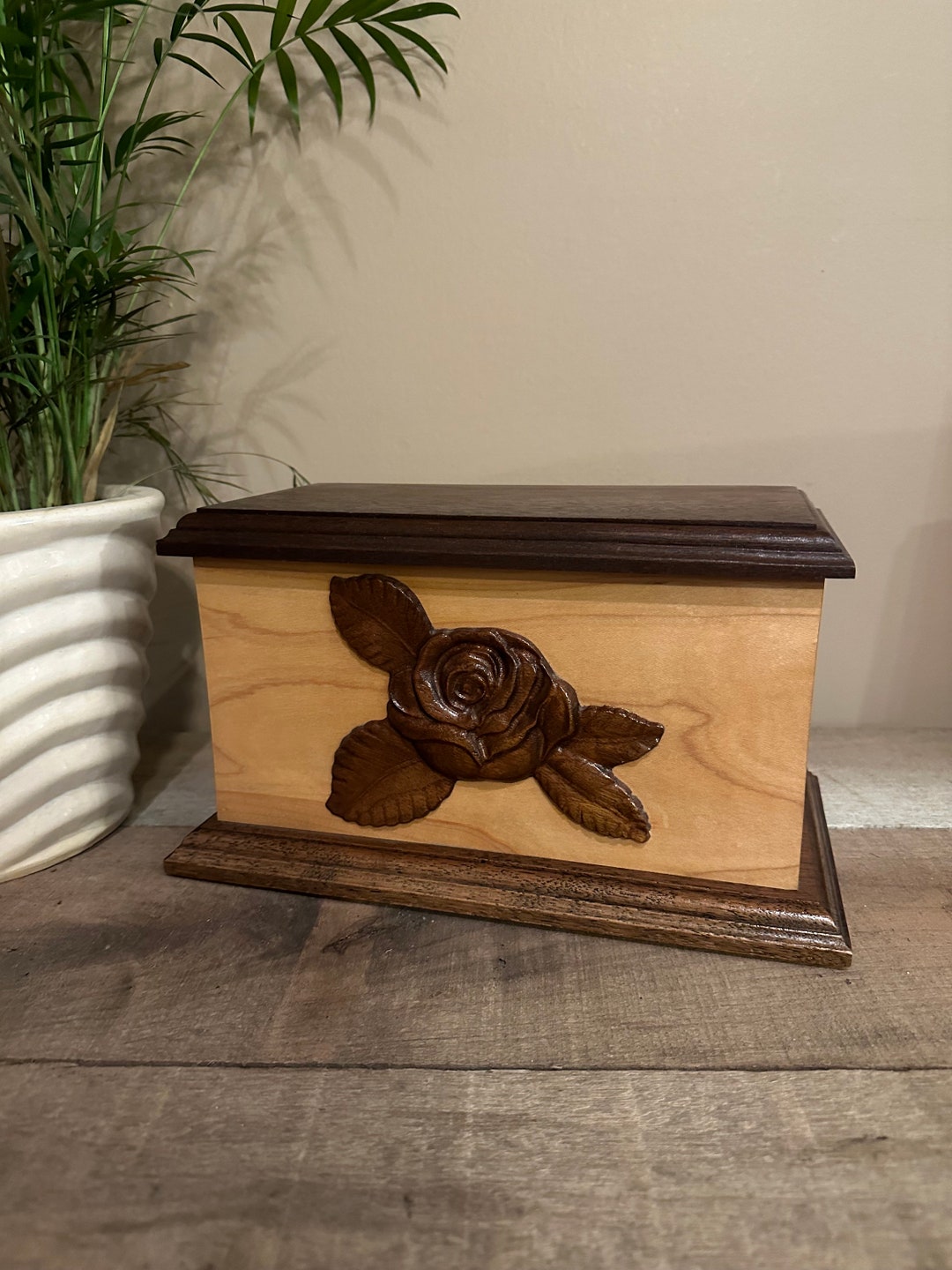 Wooden Cremation Urn – Oak/ Walnut Urn – Rose Urn - Etsy