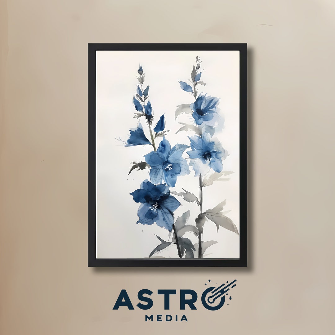 Blue Delphinium Watercolor Painting| High-resolution PNG for Printing ...