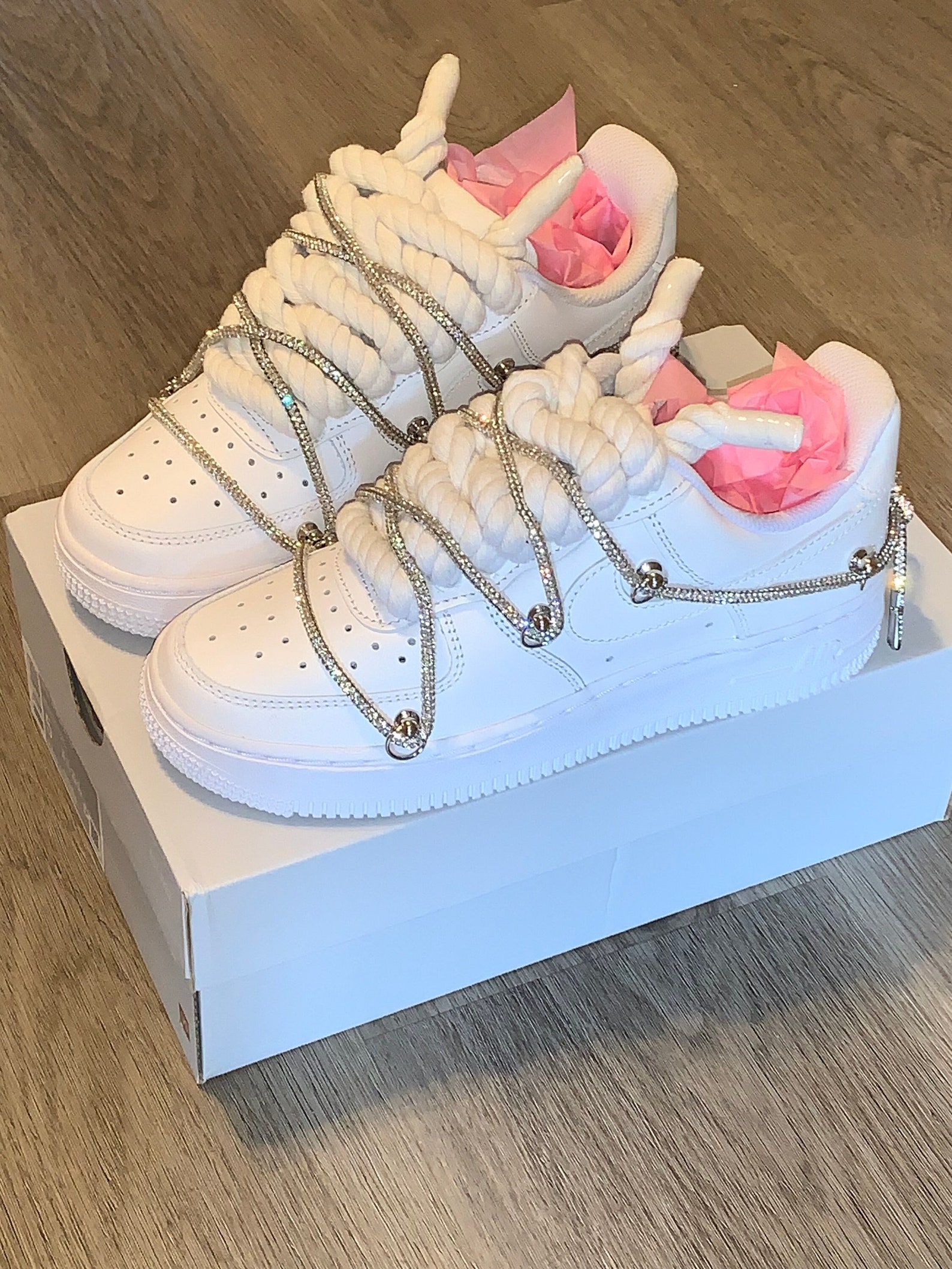 Custom Bling Rope AF1 White Bling Air Force Ones Customized Women's Men ...