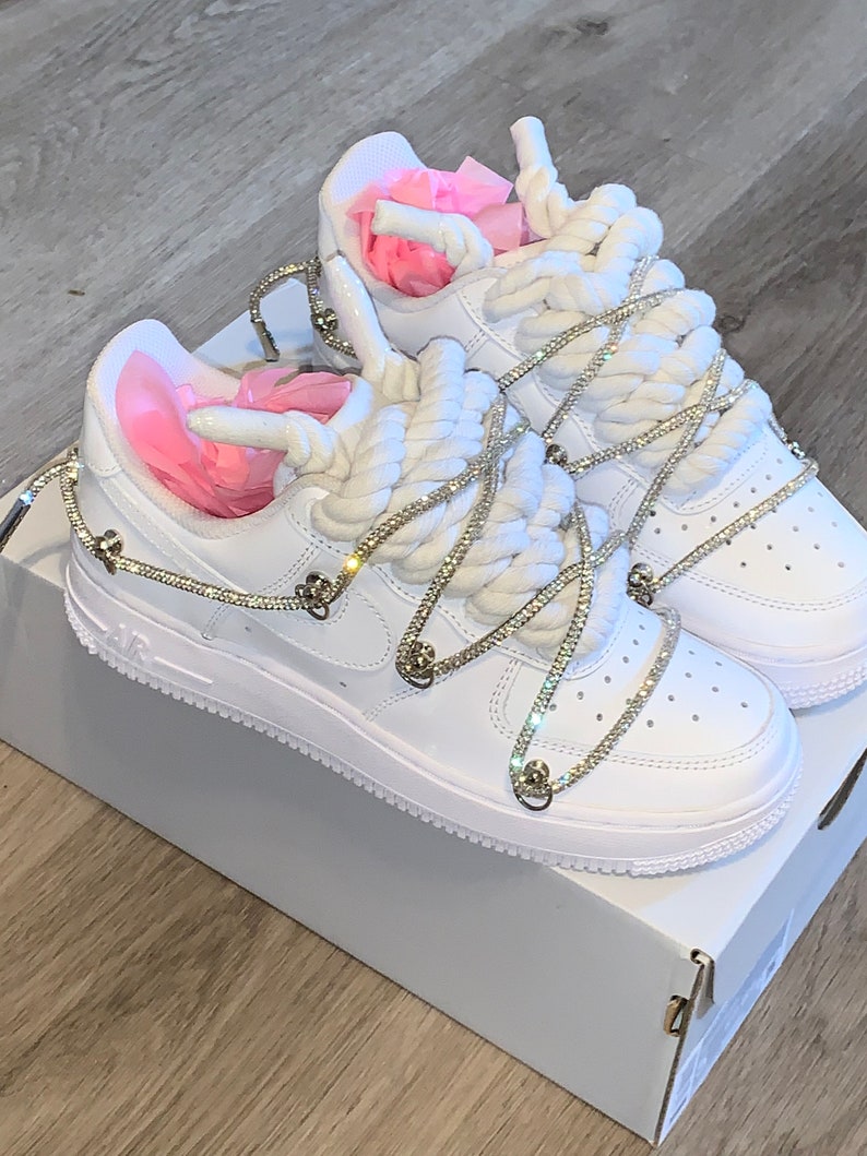 Custom Bling Rope AF1 White Bling Air Force Ones Customized Women's Men ...