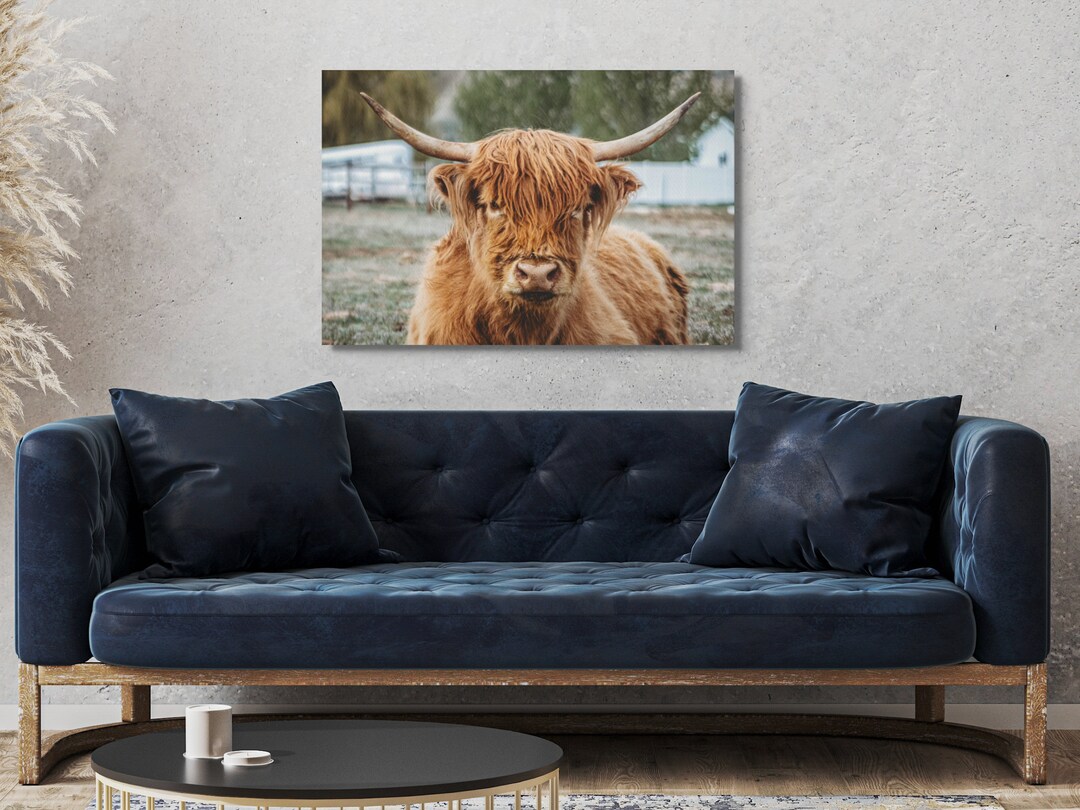 Highland Cow Matte Canvas, Farmhouse Art, Highland Cow Painting, Cattle ...