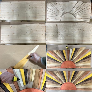 Rustic Panoramic Wooden Sun,wooden Long Sun,framed Wood Sun,bedroom ...