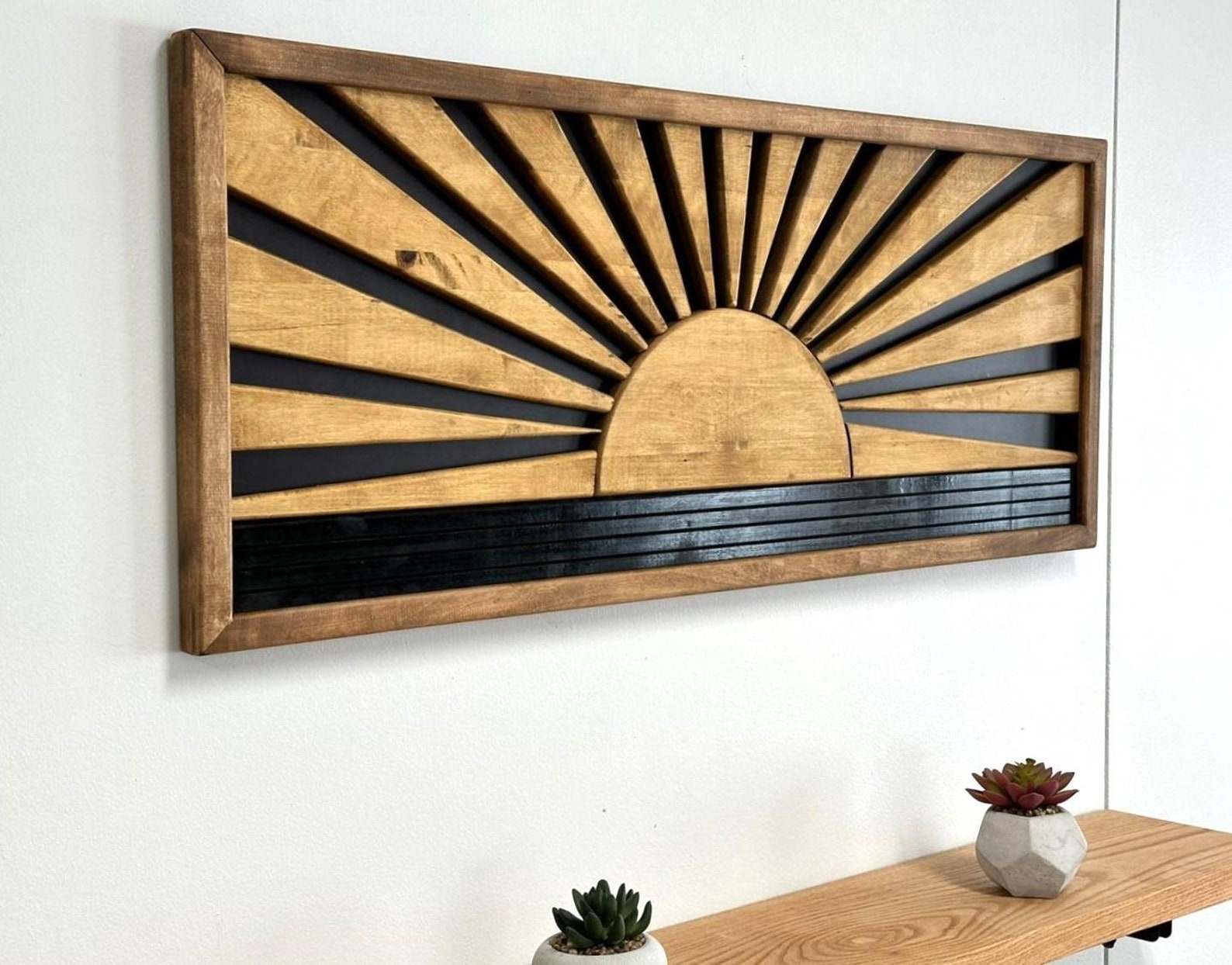 Boho Wood Wall Art,rustic Wood Sun Art,panoramic Wooden Sun,wooden ...