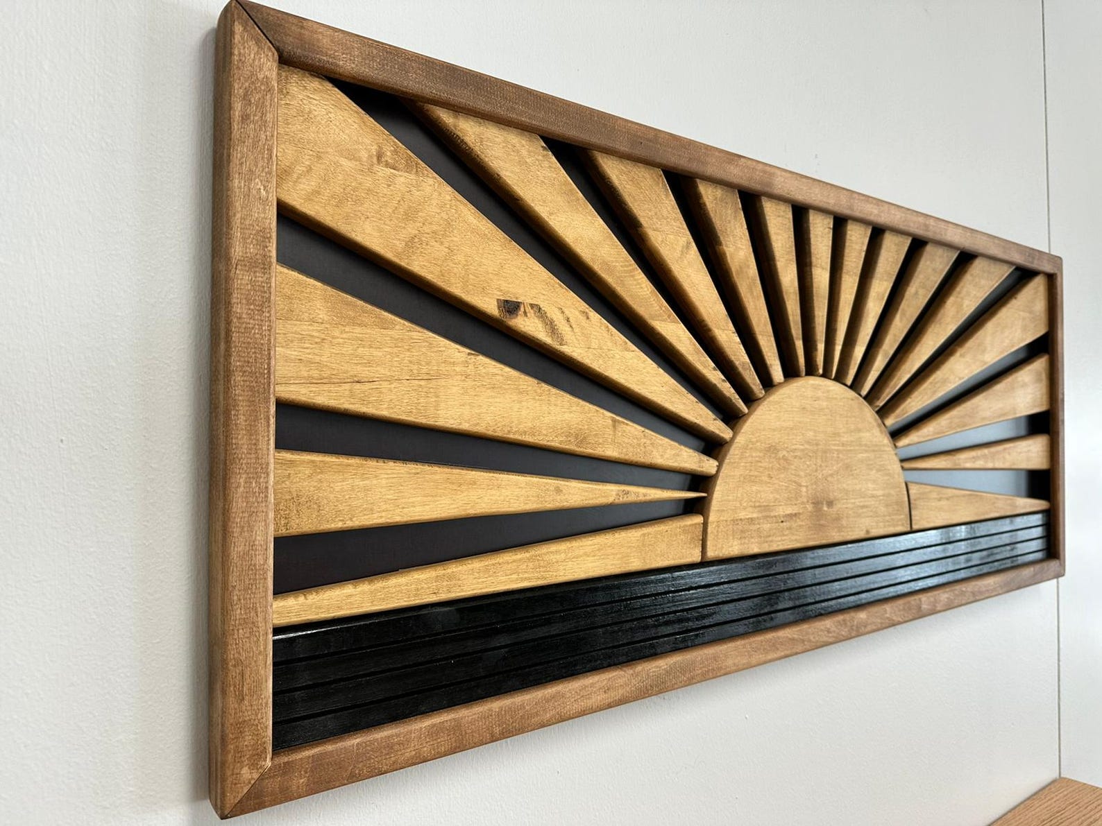 Boho Wood Wall Art,rustic Wood Sun Art,panoramic Wooden Sun,wooden ...