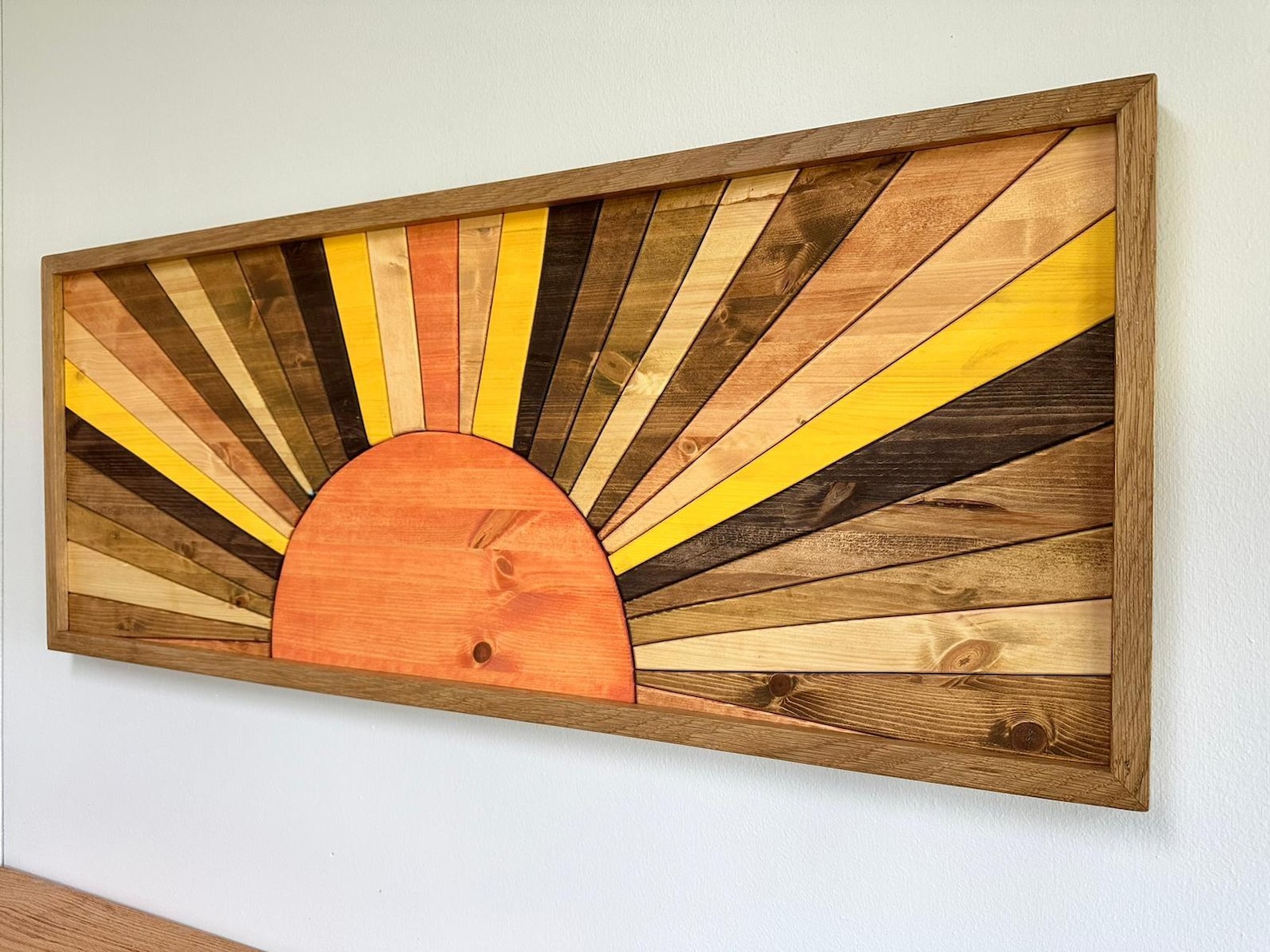 Rustic Panoramic Wooden Sun,wooden Long Sun,framed Wood Sun,bedroom ...