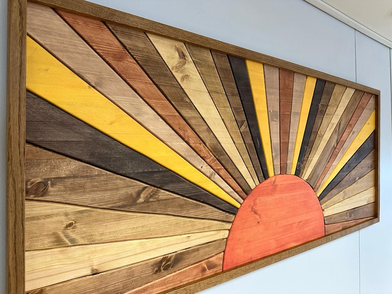 Rustic Panoramic Wooden Sun,wooden Long Sun,framed Wood Sun,bedroom ...