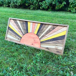 Rustic Panoramic Wooden Sun,wooden Long Sun,framed Wood Sun,bedroom ...