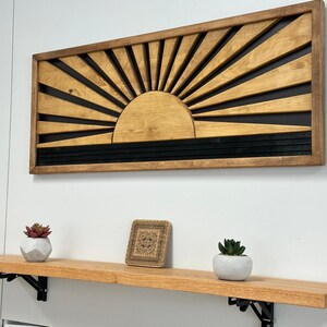 Boho Wood Wall Art,rustic Wood Sun Art,panoramic Wooden Sun,wooden ...
