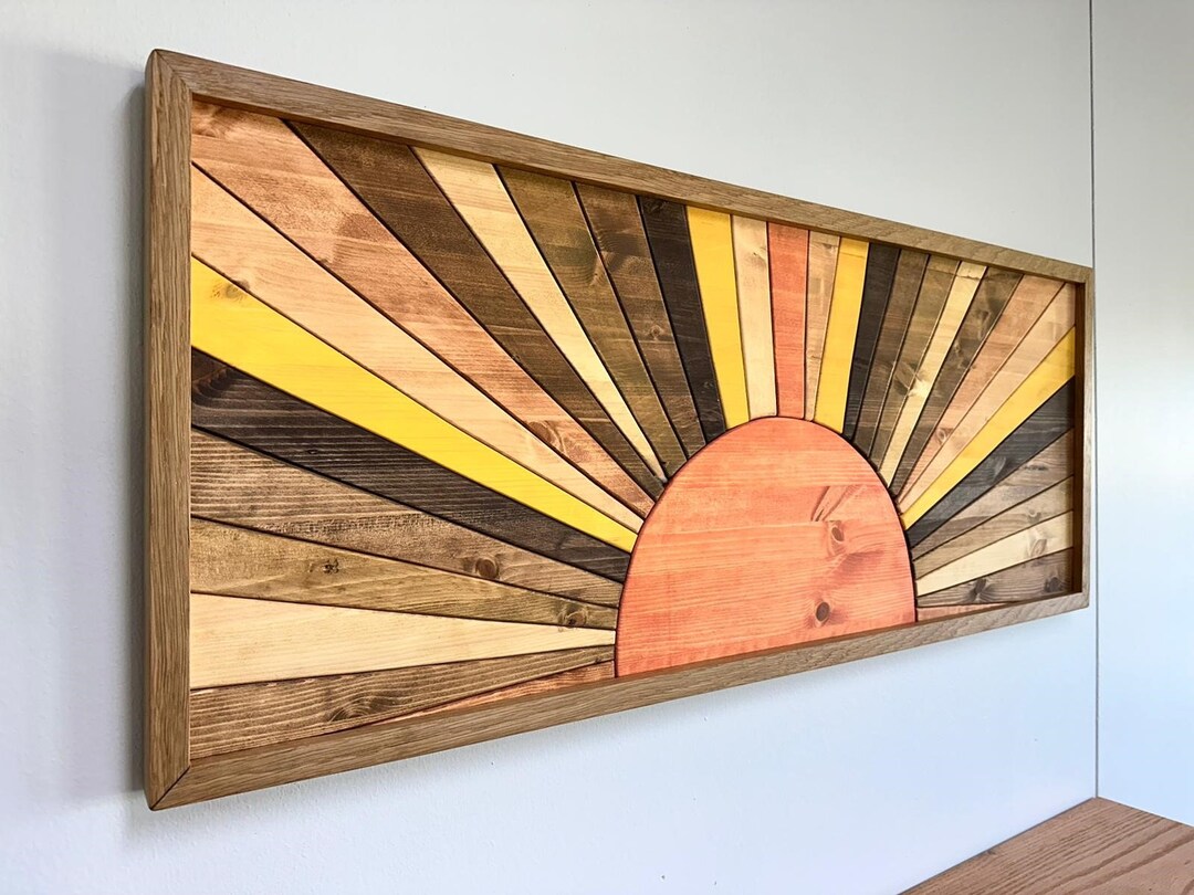 Rustic Panoramic Wooden Sun,wooden Long Sun,framed Wood Sun,bedroom ...