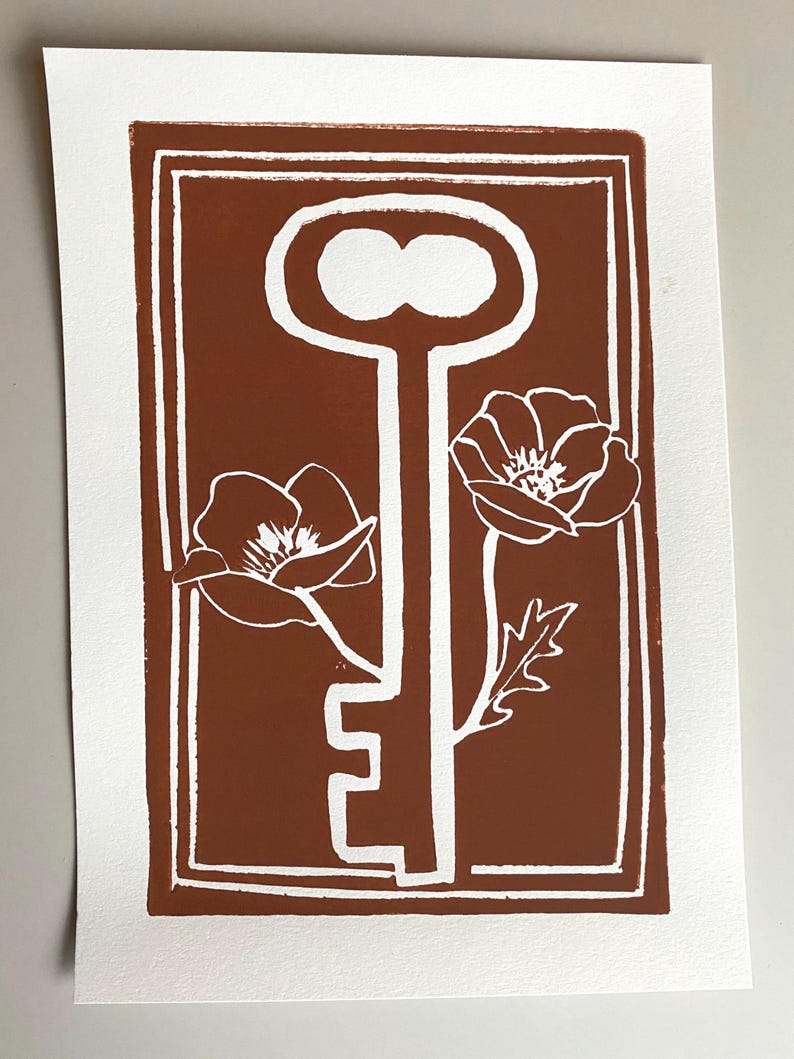 Palestine Key | 5x7 in | Original Linocut Print | Hand Carved & Printed ...