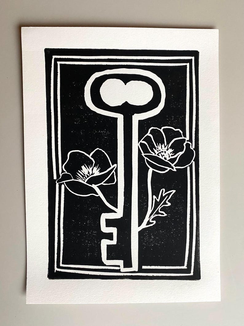 Sitti’s Key | 5x7 in | Original Linocut Print | Hand Carved & Printed ...