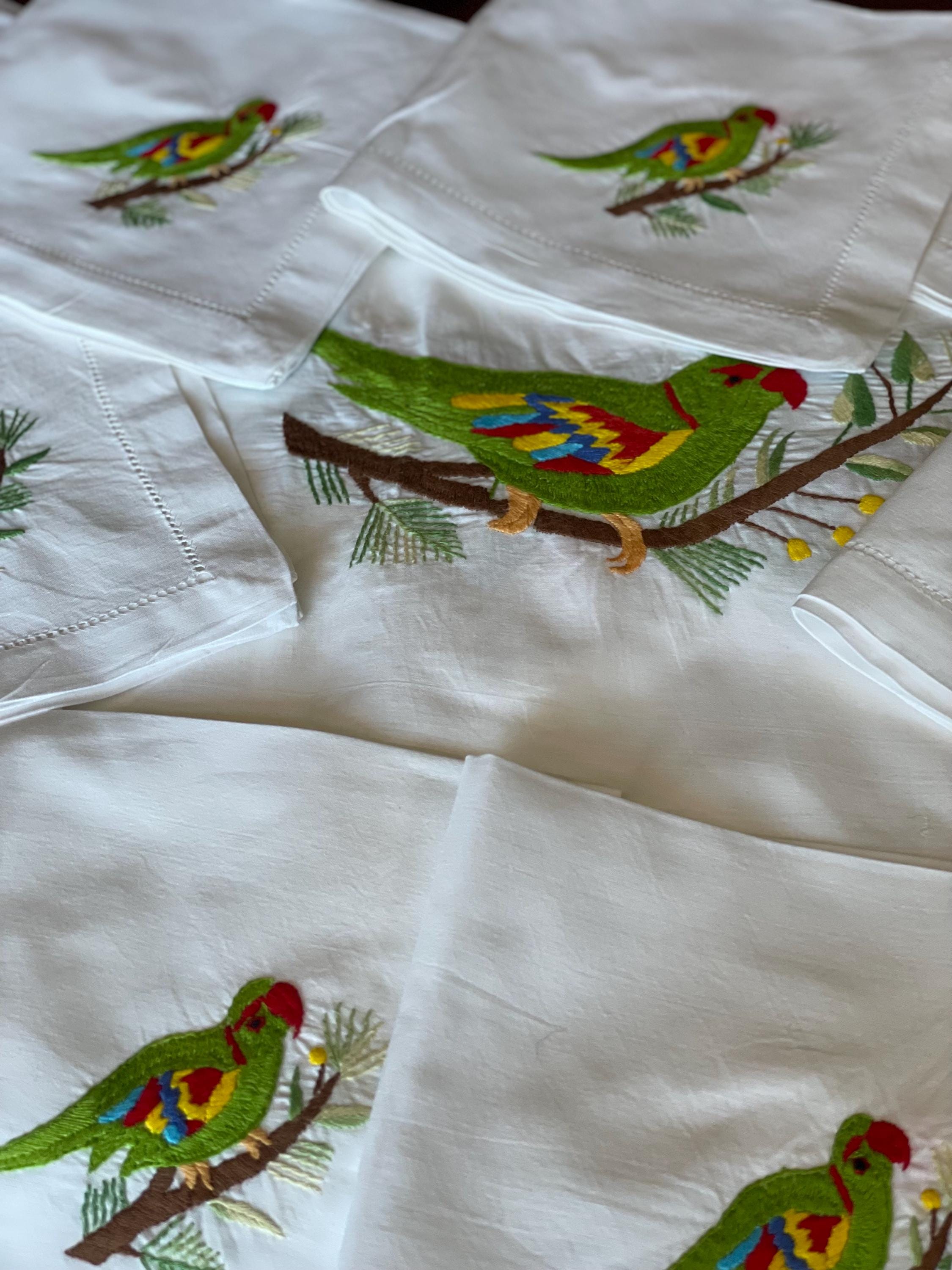 Hand Embroidered Safari Parrot Tablecloth With Set of 12 Matching ...