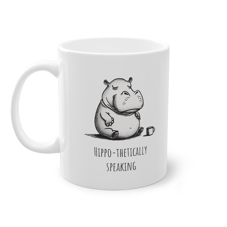 Cute Hippo Mug, 11oz Chill Cute Hippo With a Cup of Coffee Drawing ...