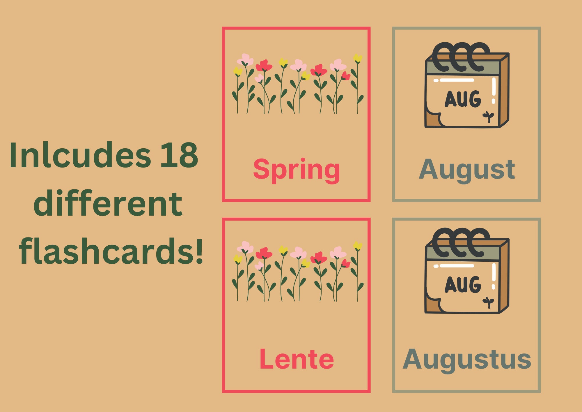 Months Seasons Flashcards Dutch English Nederlands Engels Flashcards ...